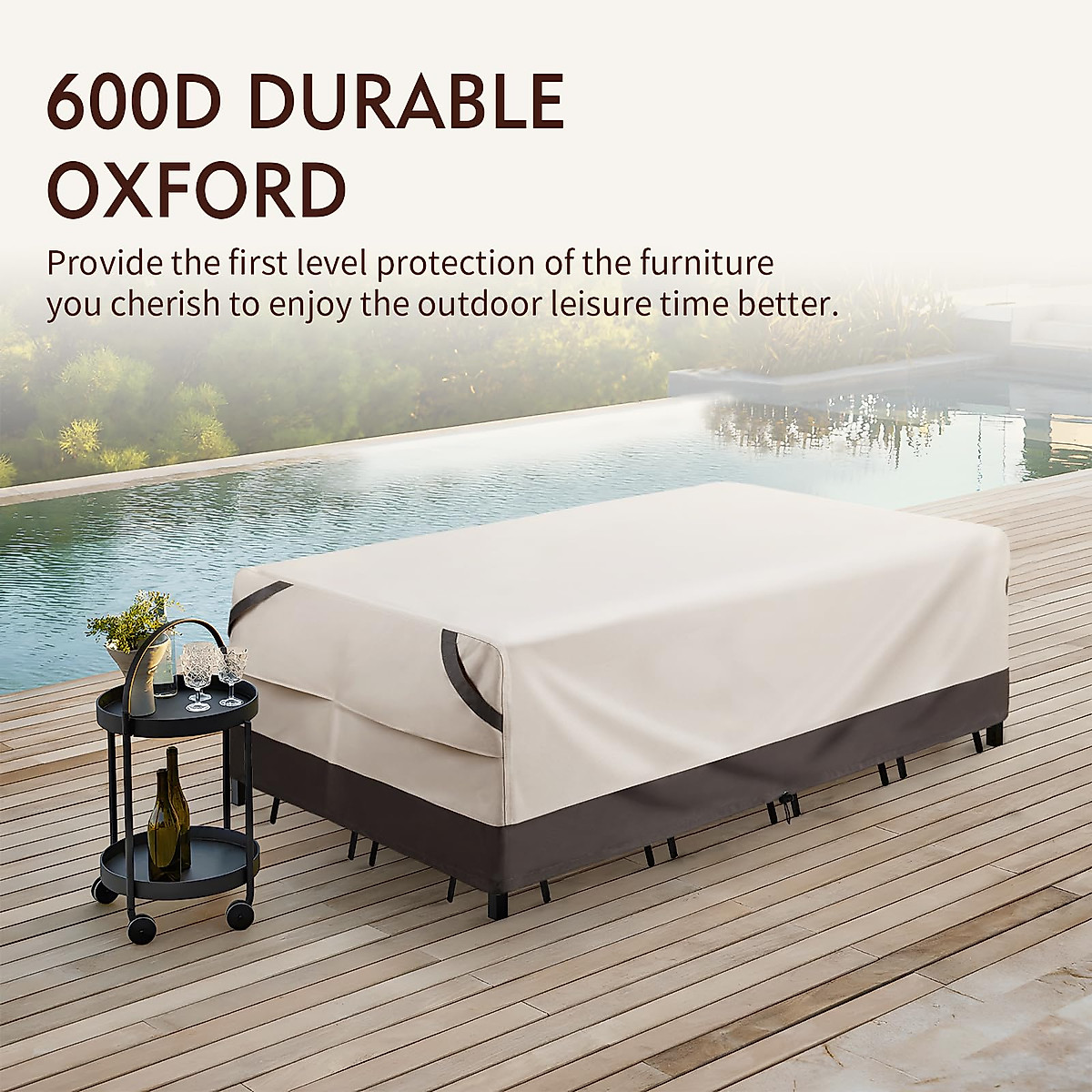 Bestalent Waterprooof Outdoor Furniture Covers for Table and Chairs, Patio Rectangular Table Cover Heavy Duty, Fits up to 98L x 78W x 32H inches (Beige/Grey)