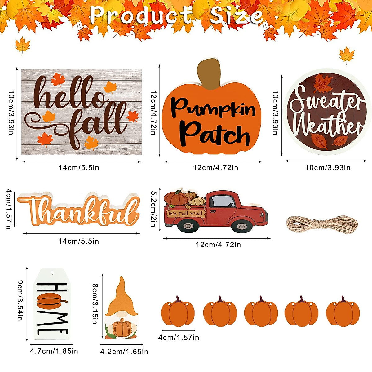 12 Pieces Fall Tiered Tray Decor Fall Wooden Signs Decor Set Include Pumpkin Gnome Truck Wood Sign Letter Sign Table Centerpieces for Thanksgiving Autumn Harvest Home Table Tiered Tray Decor