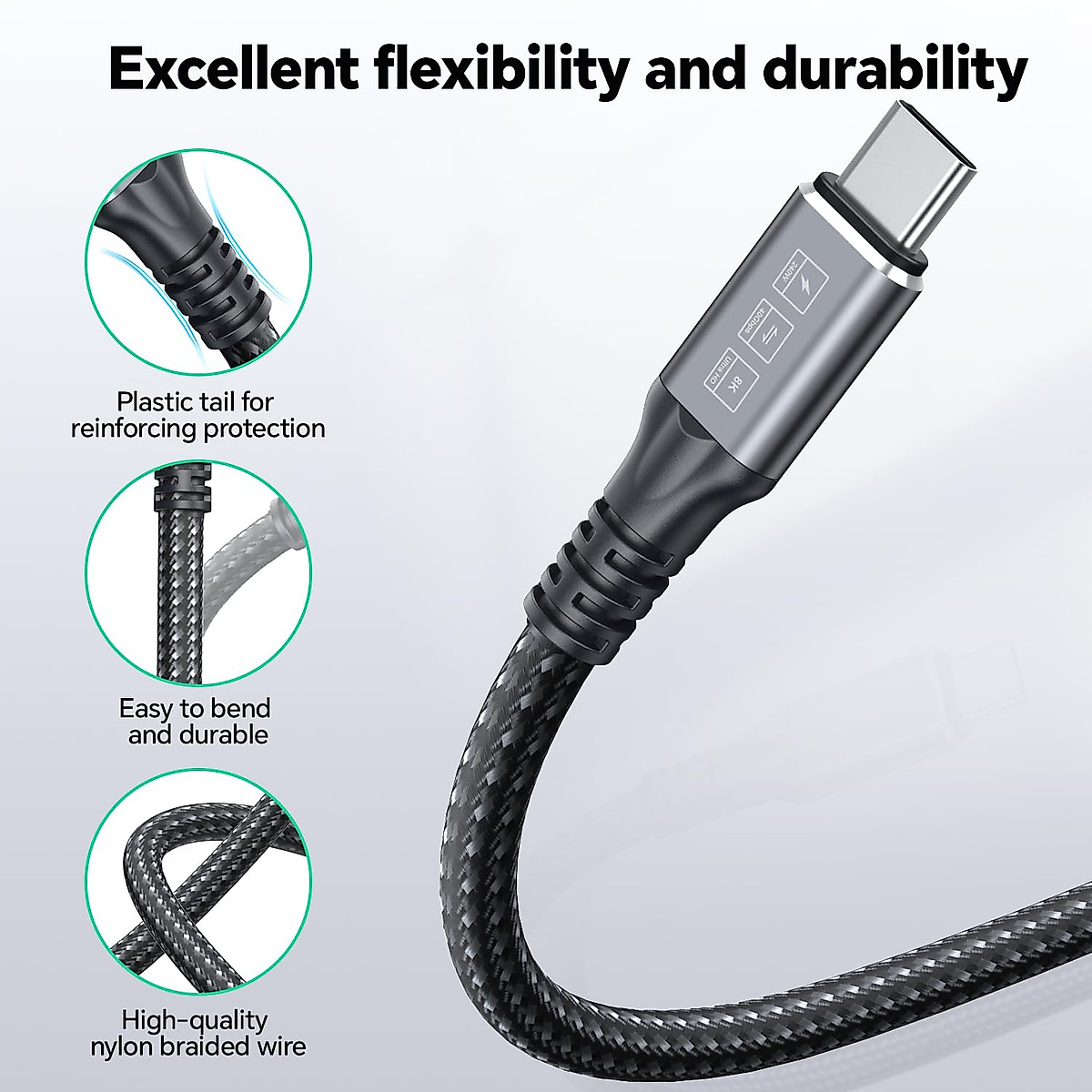 ZDD Thunderbolt 4 Cable 6FT, 240W Charging USB C to USB C Cable, Thunderbolt Certified Compatible with Type-C Power Charging MacBooks, iPad Pro, Hub, Docking, and More, Black