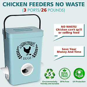 ‎Tgeyd Chicken Feeder and Chicken Waterer Set (3 Gallon/26 Pounds) - Hanging Automatic Chicken Feeder No Waste - Chicken Coop Accessories - Poultry Waterer with