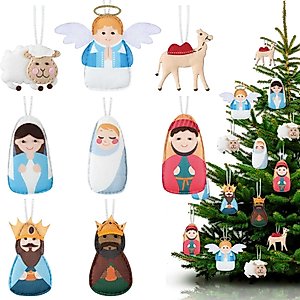 8 Pieces Christmas Nativity Scene Felt Ornaments for Kids Boys Girls Hanging Bulk Ornaments 3D The Birth of Jesus Decoration Gifts for Xmas Tree Indoor Outdoor Family and Christian, 8 Styles