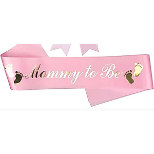 Mommy to be sash Pink and Blue, Baby Shower Decoration for Girl, Baby Shower Party Favors Decorations Gift, Mother to be Sash (White)
