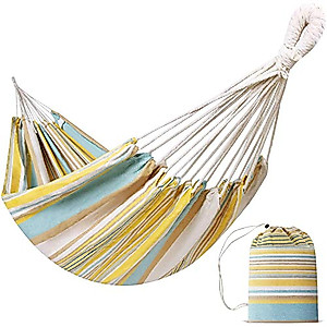 Brazilian Hammock Indoor Hammock Extra Large Canvas Hammock with Carry Bag for Patio Porch Garden Backyard Lounging Outdoor and Indoor Yellow Stripes