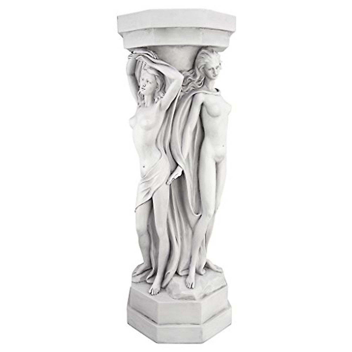 Design Toscano Column of Maenads Women Indoor/Outdoor Sculptural Display Pedestal Plant Stand, 28 inches tall, Cast Stone Resin, Antique Stone Finish