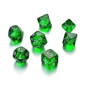 REINDEAR 7 Die Polyhedral Role Playing Game Dice Set with Velvet Pouch (Transparent Dark Green)