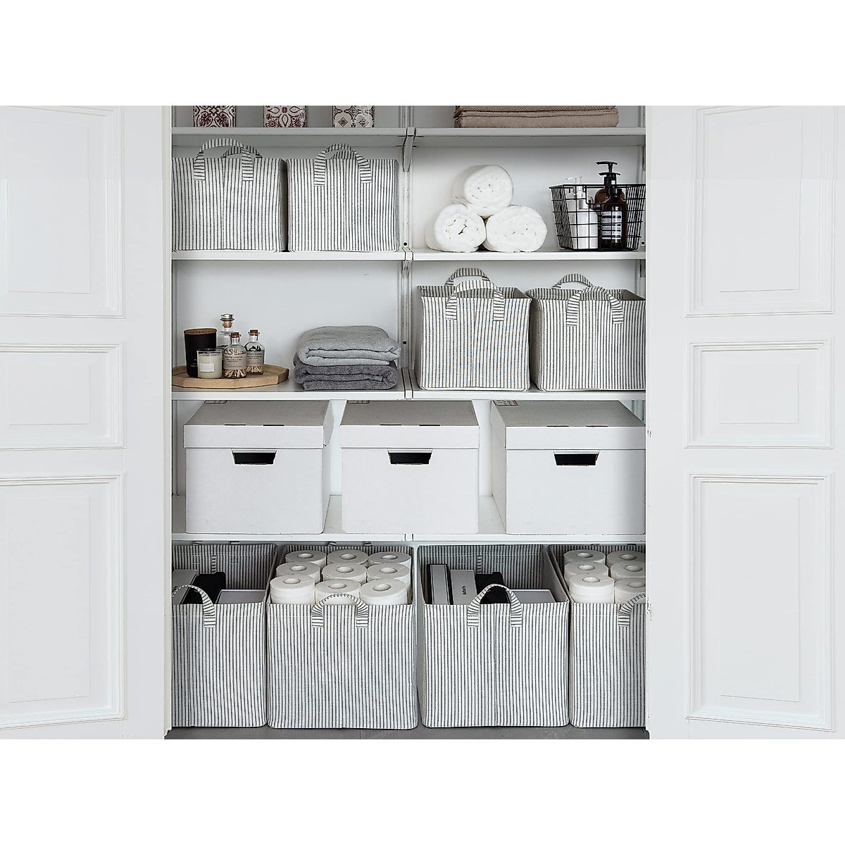 StorageWorks 45L Extra Large Fabric Storage Bins with Decorative Storage Boxes with Lids and Soft Rope Handles
