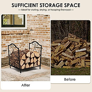 S AFSTAR 1.5Ft/17.5” Firewood Rack Outdoor Indoor, Heavy Duty Firewood Rack Bracket with Elegant Patterns & Raised Legs, Decorative Log Rack Wood Holder, Fireplace Wood Storage Rack, Easy Assembly