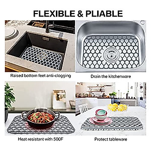 Kitchen Sink Mat, Sink Protectors for Kitchen Sink, Silicone Sink Mats for Stainless Steel Sink, Silicone Drying Mat Dish Dryer Mats, Can be Cut for Center Drain or Rear Drain (13.58"x11.6")