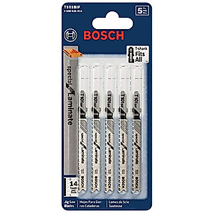 BOSCH T101BIF 5-Piece 3-1/4 In. 14 TPI Special Laminate Cutting T-Shank Jig Saw Blades, Silver
