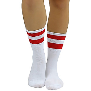 ToBeInStyle Women's Acrylic Ankle Hi With Striped Top - White/Red