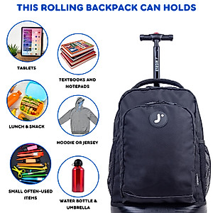 J World New York Sunny Rolling Backpack for Kids and Adults, Black, One Size