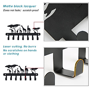 SUPERDANT Black Iron Wall Mounted Hooks Metal Key Holder Giraffes and Tree Pattern with 7 Hooks for Bag Clothes Key Hanging Small Wall Shelf Holder Wall Decorative About 6"x13"(15x33cm)