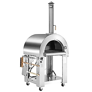 Empava 32.5" Outdoor Pizza Oven Grill Compatible with Wood Fire and Portable Gas in Stainless Steel