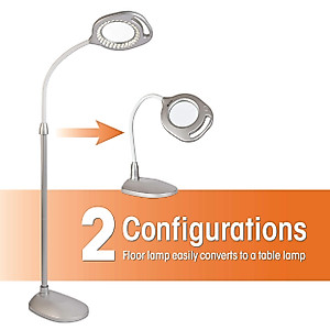 OttLite 2-in-1 LED Magnifier Light Floor and Table Lamps – Optical Grade Hands-Free Magnifying LED Light, Modern Design for Crafting, Sewing, Reading, Needlework
