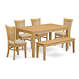 East West Furniture CAVA6-OAK-C 6 Piece Modern Dining Table Set Contains a Rectangle Wooden Table and 4 Linen Fabric Upholstered Chairs with a Bench, 36x60 Inch, Oak