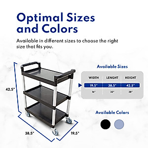 New Star Foodservice 54569 350-Pound Plastic 3-Tier Utility Bus Cart with Locking Casters, 42.5 "x19.5" x 38.5", Gray