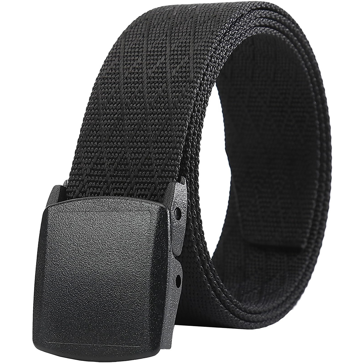 LionVII Mens Belt Web - Nylon Belt for Men with Plastic Buckle Durable Breathable Waist Belt for Work Travel Golf Sports, Adjustable [53" L x 1.5" W](Black)
