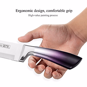 Kitchen Knife Set, 9-Piece Purple Professional Kitchen Knives Set with Acrylic Block, Non Stick Sharp Stainless Steel Chef Knife Set with Sharpener for Kitchen Cutting Kitchen Gifts for Women