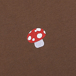 Women Long Sleeve Mushroom Embroidery Casual Oversized Crewneck Pullover Sweatshirt Tops Brown