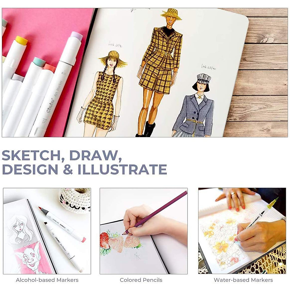 Ohuhu Sketchbook Marker Paper Pad: 8.3"x8.3" Square Art Sketch Book Drawing Papers 78 Sheets/156 Pages 120 LB/200 GSM Hardcover Sketching Books for Alcohol Markers Heavyweight Sketchpad Christmas Gift