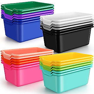 Dandat 24 Pcs Book Bins for Classroom Bulk Plastic Cubby Bins Toy Bins Multipurpose Storage Tubs Assorted Colors Storage Containers for Home Office School Classroom Books Organization