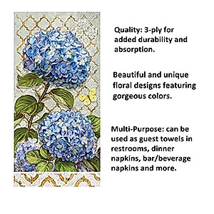 Floral Hand Towels Sets: Quality Disposable Paper Hand Towels Featuring Beautiful Flower Themes - 32 Total Floral Paper Guest Towels Per Set (Blue Heirloom)