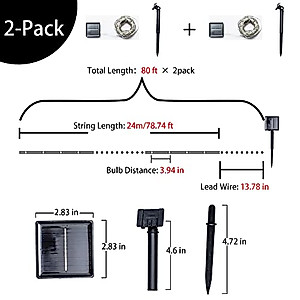 Barzee Solar String Lights Outdoor Waterproof,2-Pack Total 480LED 160Ft,8 Modes Twinkle Solar Fairy Lights Outdoor Waterproof for Patio Yard Tree Wedding Party Christmas Home Decoration