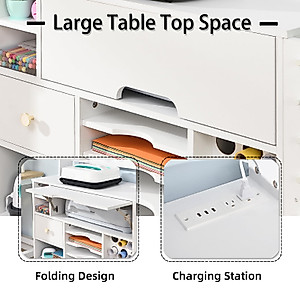 Cooday Craft Organization and Storage Cabinet Compatible with Cricut Machines, Craft Table with Storage for Adults, Crafting Desk with Power Outlet,Pegboard, Vinyl Holders