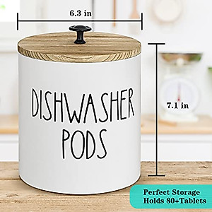 Rustic Round Dishwasher Pod Holder, Dishwasher Tablet Container for Kitchen Decor and Accessories, Wood Laundry Detergent Pods Container with Lid Laundry Detergent Storage, Kitchen Storage Container