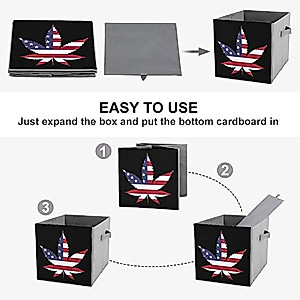 Weed US Flag Collapsible Storage Bins Basics Folding Fabric Storage Cubes Organizer Boxes with Handles