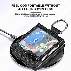 phone protective flip case Case Compatible with Samsung Galaxy Z Flip 5 Case with Ring ,Galaxy Z Flip 5 2023 Premium PU Leather Protective Phone Case Cover ,Slim Thin Protection Wireless Charging Shoc