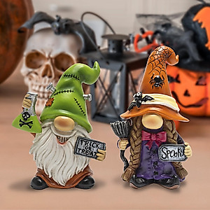 Geemuslly Halloween Gnomes Decorations Figurines Indoor Tiered Tray Table Top Centerpiece Mantle Office Desk Shelf Resin Witch Elf Decor Small Statues Home Ornaments Gift