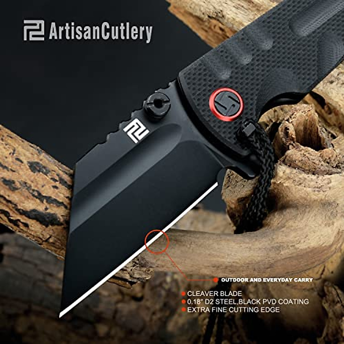 ARTISANCUTLERY Tactical Knife Proponent Subsize (1820PS) D2 Steel Black PVD Blade Black G10 Handle Pocket Knife Folding Knife EDC Knife