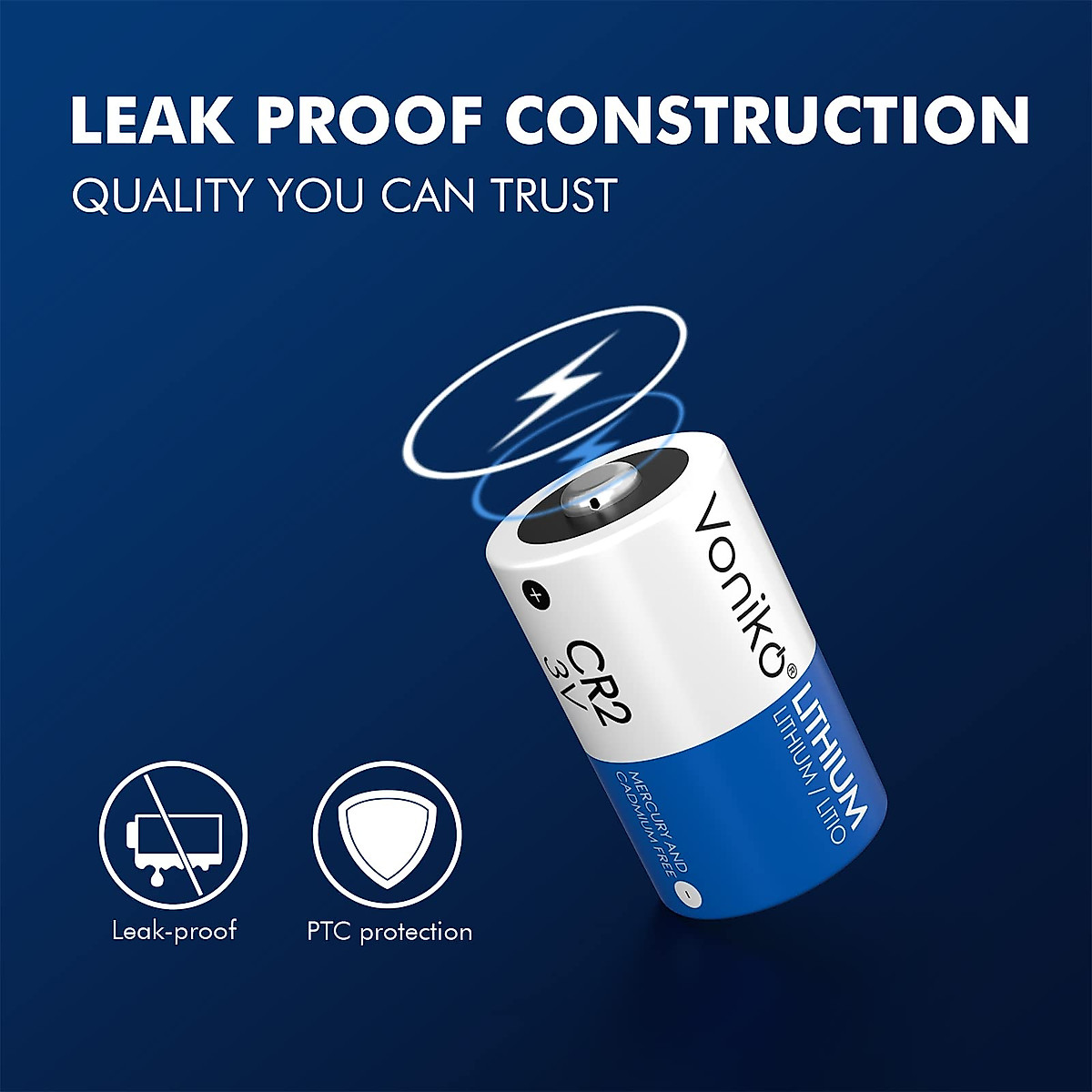 Voniko CR2 3V Lithium Batteries (4-Pack), CR2 3 Volt High Power Lithium-Battery 10 Years Shelf Life – for Video and Photo-Cameras, Equipment-Lighting, and More