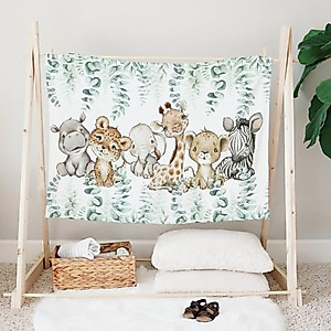 HawSkgFub Safari Jungle African Animal Eucalyptus Leaf Baby Blanket Boys Gift, Elephant Giraffe Lion Flannel Fleece Nursery Bed Blankets, Soft Lightweight Newborn Infant Toddler Crib Bedding 30 x 40
