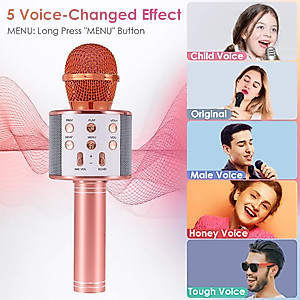 Sovvid Karaoke Microphone for Kids with Animal Stickers, Wireless Bluetooth Karaoke Mic for Singing, Portable Handheld Mic Speaker Player Machine, for Teens Adults All Age(Rose Gold)