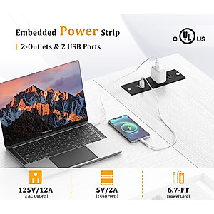 Mr IRONSTONE L Shaped Desk with Outlets & USB Ports, Reversible 47 Inch Office Desk, Corner Desk for Small Space, Home Office Desk with Storage Bag & Hook, White