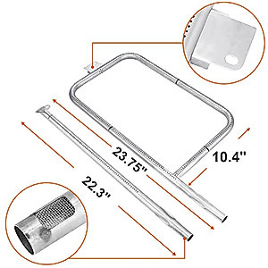 DELSbbq 7584 Cast Iron Grates and 65032 Grill Burner for Weber Q300 Q320 Q3000 Q3200 57060001 586002 Gas Grills, Replacement Parts for Weber 7646, 65032