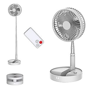 UN UNITEDTIME Desk and table fan, Foldable Fans Portable Travel Fan Battery Operated or USB Powered,Adjustable Height,My Foldaway fan with remote Control Timer 4 Speed Settings (White)