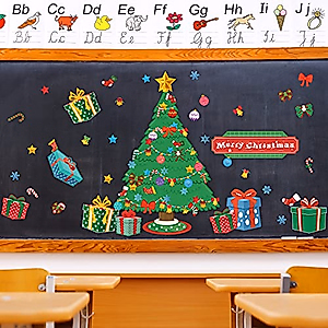 71 Pieces Christmas Classroom Bulletin Board Decor Christmas Tree Poster Merry Christmas Banner Christmas Tree Candy Canes Star Bell Snowflake Presents Christmas Stocking Christmas Ball Bows Cutouts