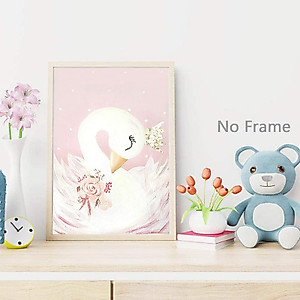 Bfgsrtcbox White Swan Decor Art Gold Crown Wall Art Pink Swan Princess Posters Canvas Painting Baby Girls Room Wall Prints