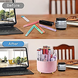 WNING Pen Holder for Desk, Pencil Holder,5 Slots 360° Degree Rotating Desk Organizers and Accessories, Cute Pen Cup Pot for Office, School, Home, Art Supply (pink)
