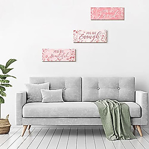 Pink Room Decor, Pink Wall Decor for Girls Bedroom, You Are Beautiful You Are Enough You Are Loved Sign, Positive Quotes Inspirational Wall Signs for Women, Wooden Hanging Wall Plaques