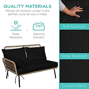 Best Choice Products Outdoor Rope Woven Sectional Patio Furniture L-Shaped Conversation Sofa Set for Backyard, Porch w/Thick Cushions, Detachable Lounger, Side Table - Natural/Black