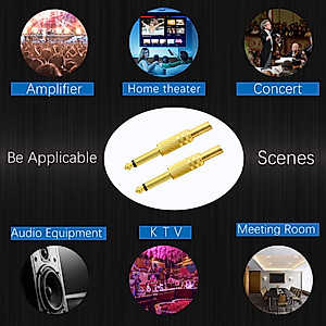 PNGKNYOCN 1/4" TS 6.35mm Mono Gold-Plated Male Plug with Spring Stereo Audio Soldering Adapter for Guitar/Speaker/Microphone Cable(2-Pack