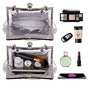 KISSCHIC Women's Handbag Vintage Rose Embroidered Beaded Sequin Evening Bag Wedding Party Clutch Purse (Silver)