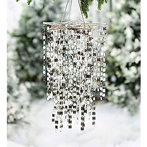 Wind & Weather 12-Inch Diameter by 29.5-Inch High Star-Shaped Mirrored Outdoor Chandelier with Solar Lights Powered by Discreet Solar Panel in Top with 9-Inch Long Hanging Chain Included