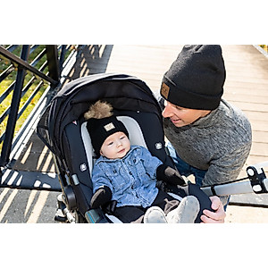 Funky Junque Infant Winter Hat and Mitten Set Newborn Pom Pom Beanie with Fleece Lined Mittens for Baby Boys and Girls (0-9 Mo), Black