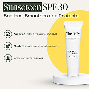 MODERN RITUAL Made in USA Daily 3-in-1 SPF 30 Face Moisturizer - Healing Aftershave - Face Sunscreen - Ultra-Hydrating Face Lotion - Anti-Aging Facial Moisturizer - 1 Fl oz