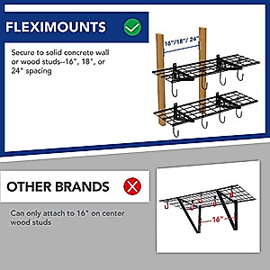 FLEXIMOUNTS Garage Wall Shelving, 2-Pack 1x3 ft, Includes 8 Bike Hooks, Wall Shelf Garage Organization System w/Bike Hangers, Garage Storage Rack, Floating Shelves, 300 lbs Weight Capacity